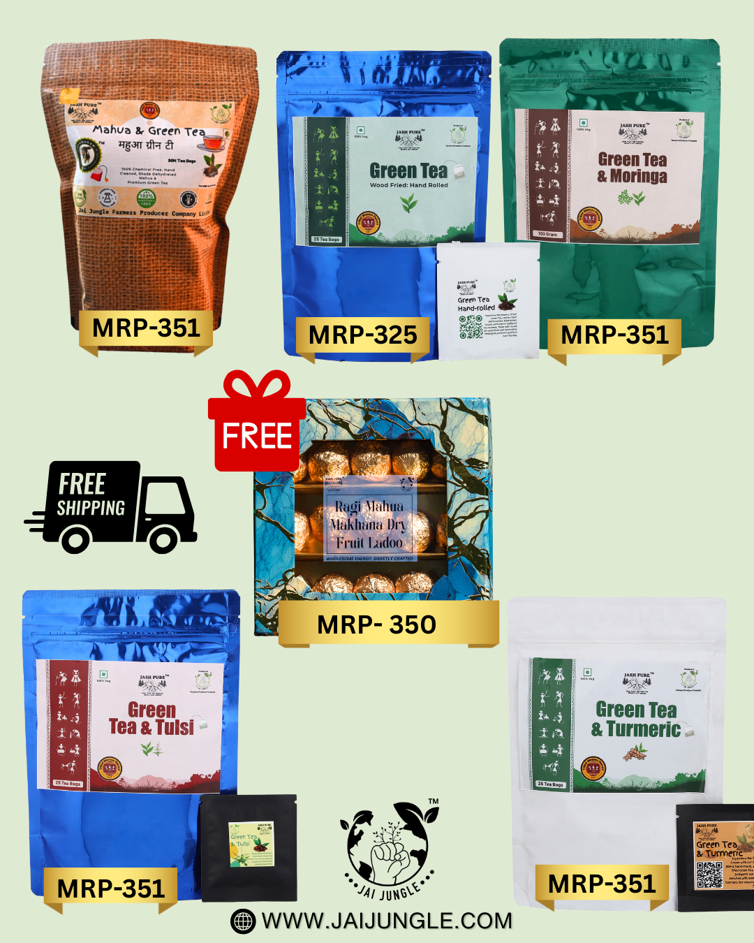 Green Tea Combo – Pure Green Tea, Tulsi, Turmeric, Lemongrass & Ma ...